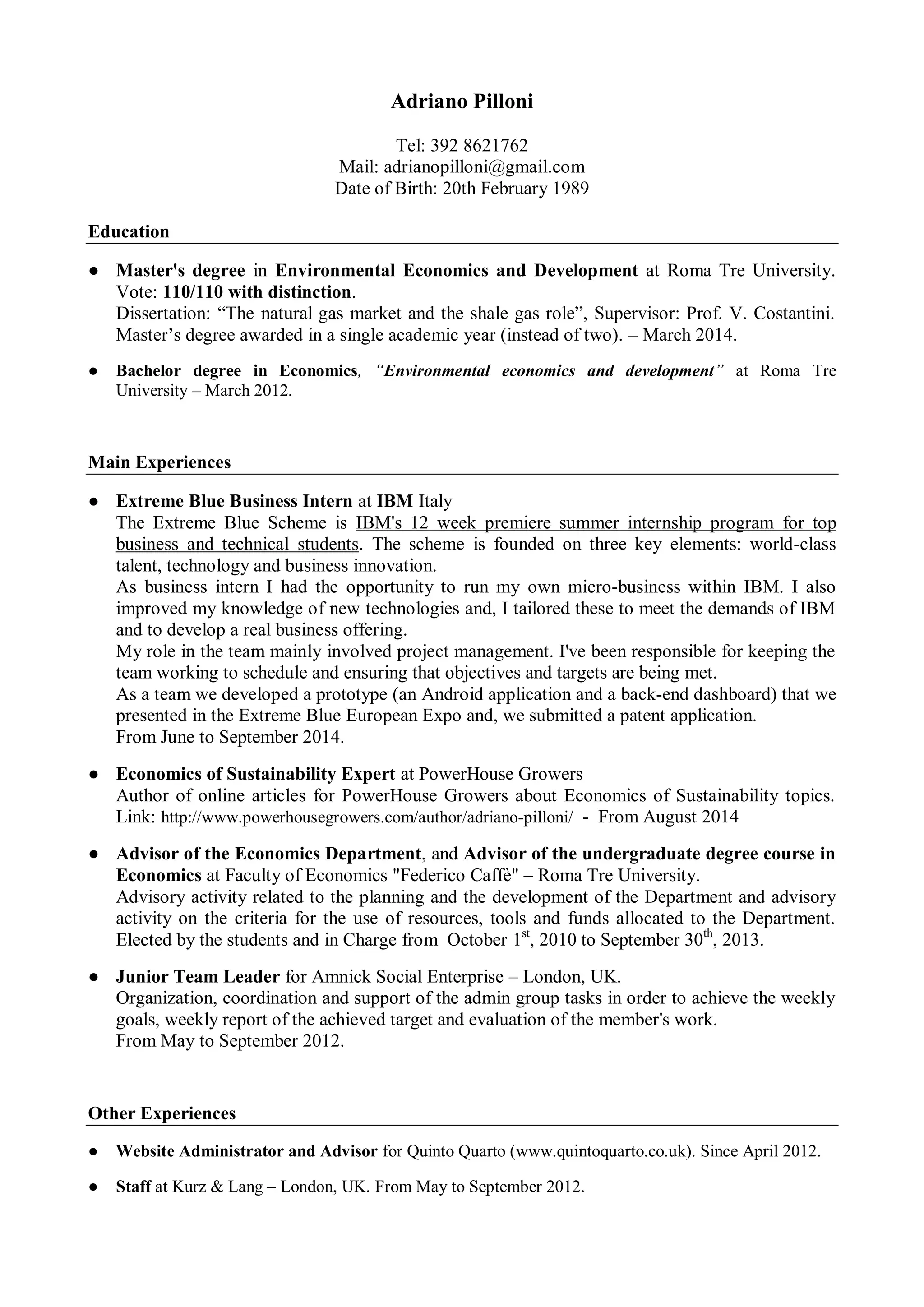 Adriano pilloni cv | PDF