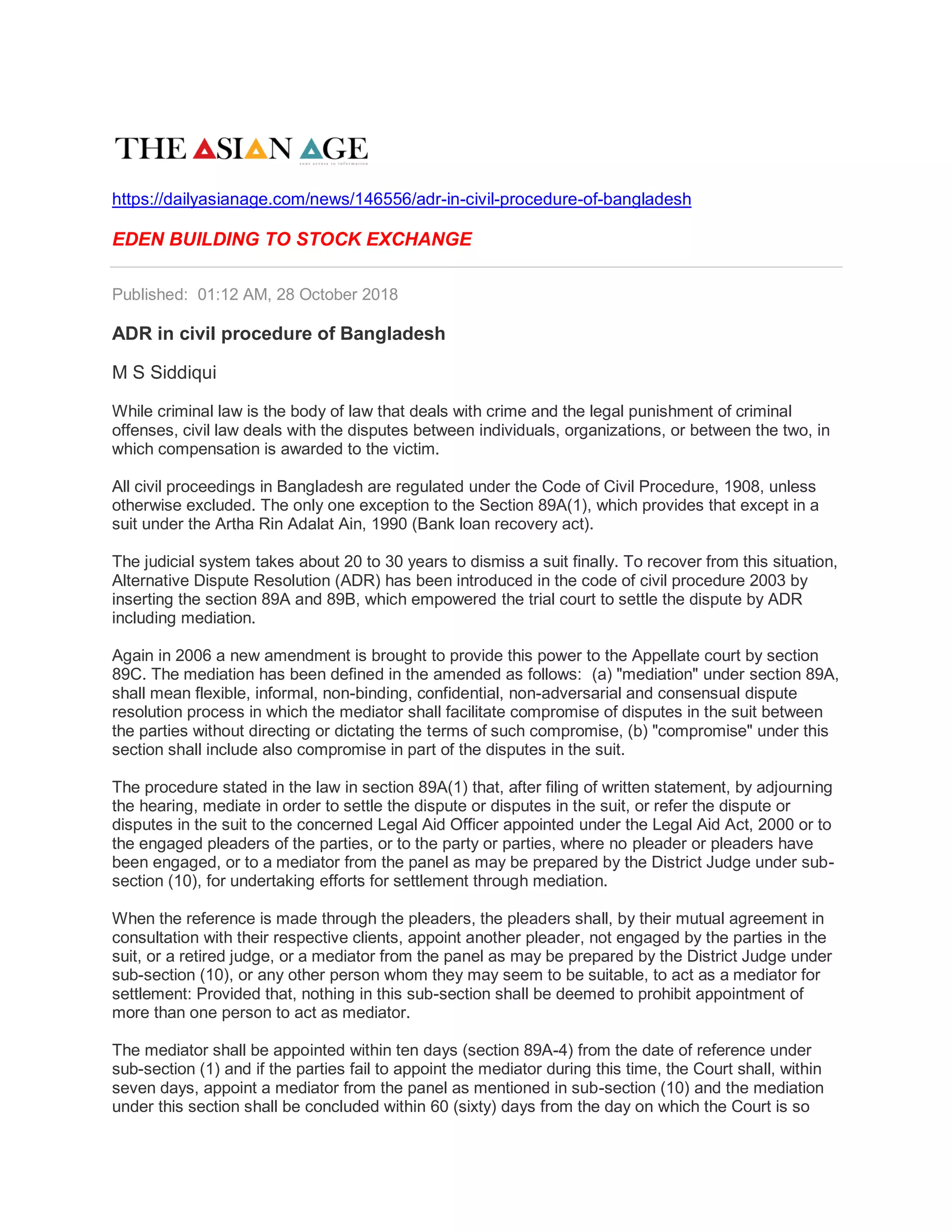 Adr in civil procedure of bangladesh | PDF