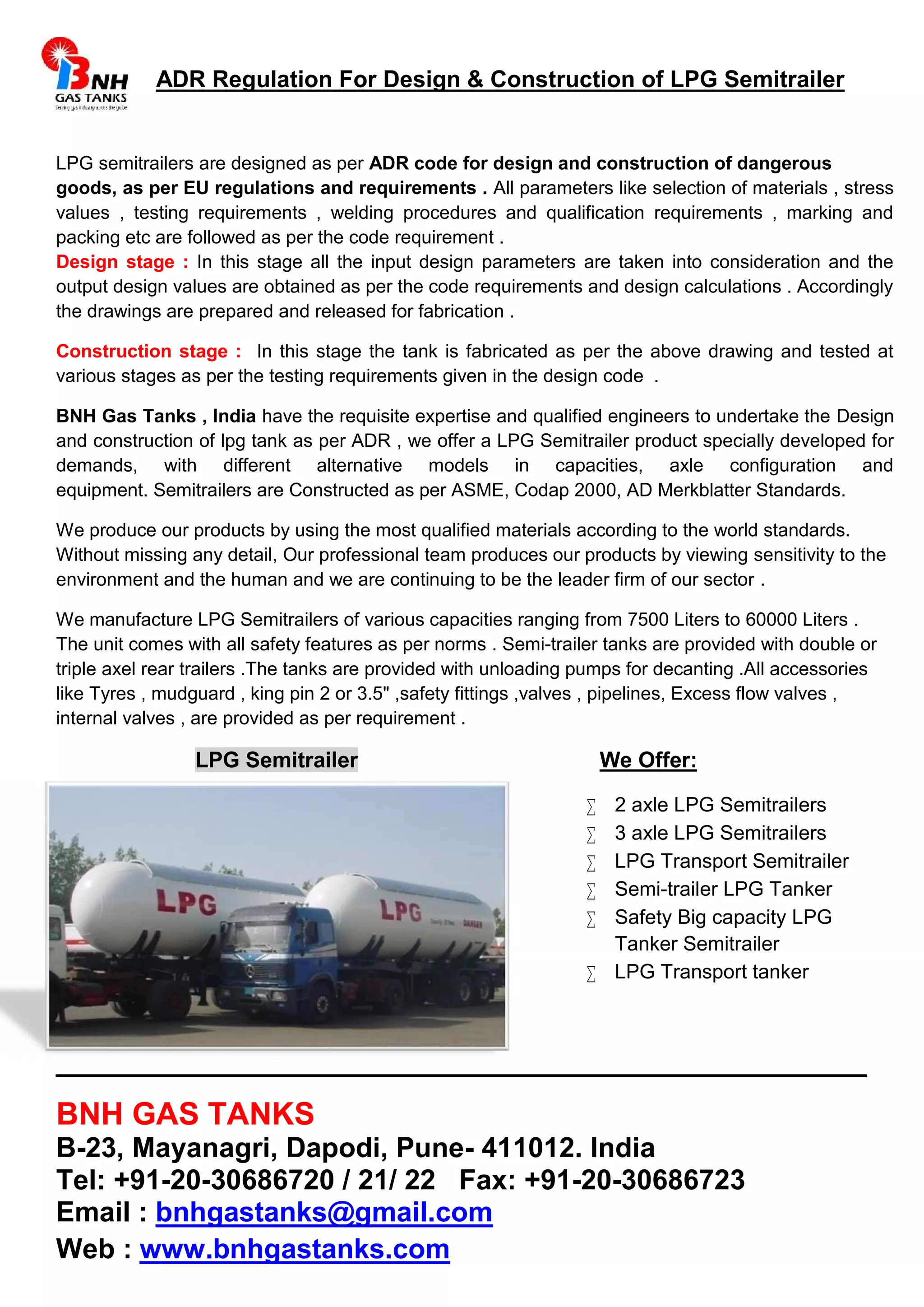 Adr regulation for design & construction of lpg semitrailer | PDF