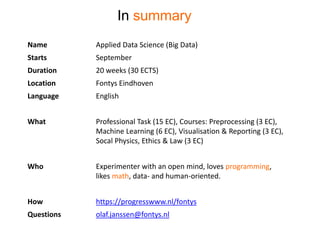 Fontys ICT - Minor Applied Data Science | PPT