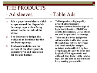 Ad Sleeves & Table Ads | PPT