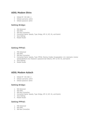 Konfigurasi modem Adsl | PDF