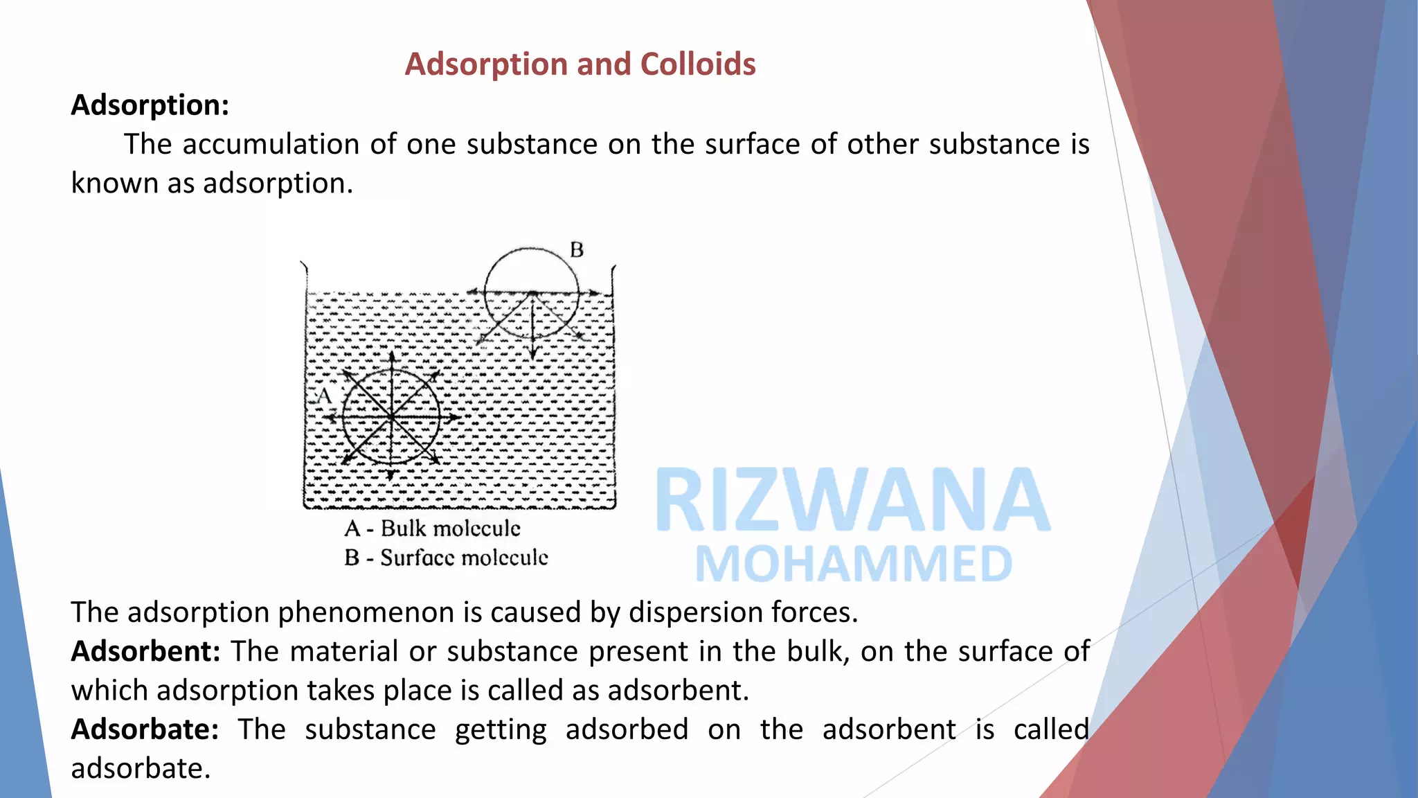 1st Lecture on Adsorption and Colloids | Chemistry Part II | 11th Std | PDF