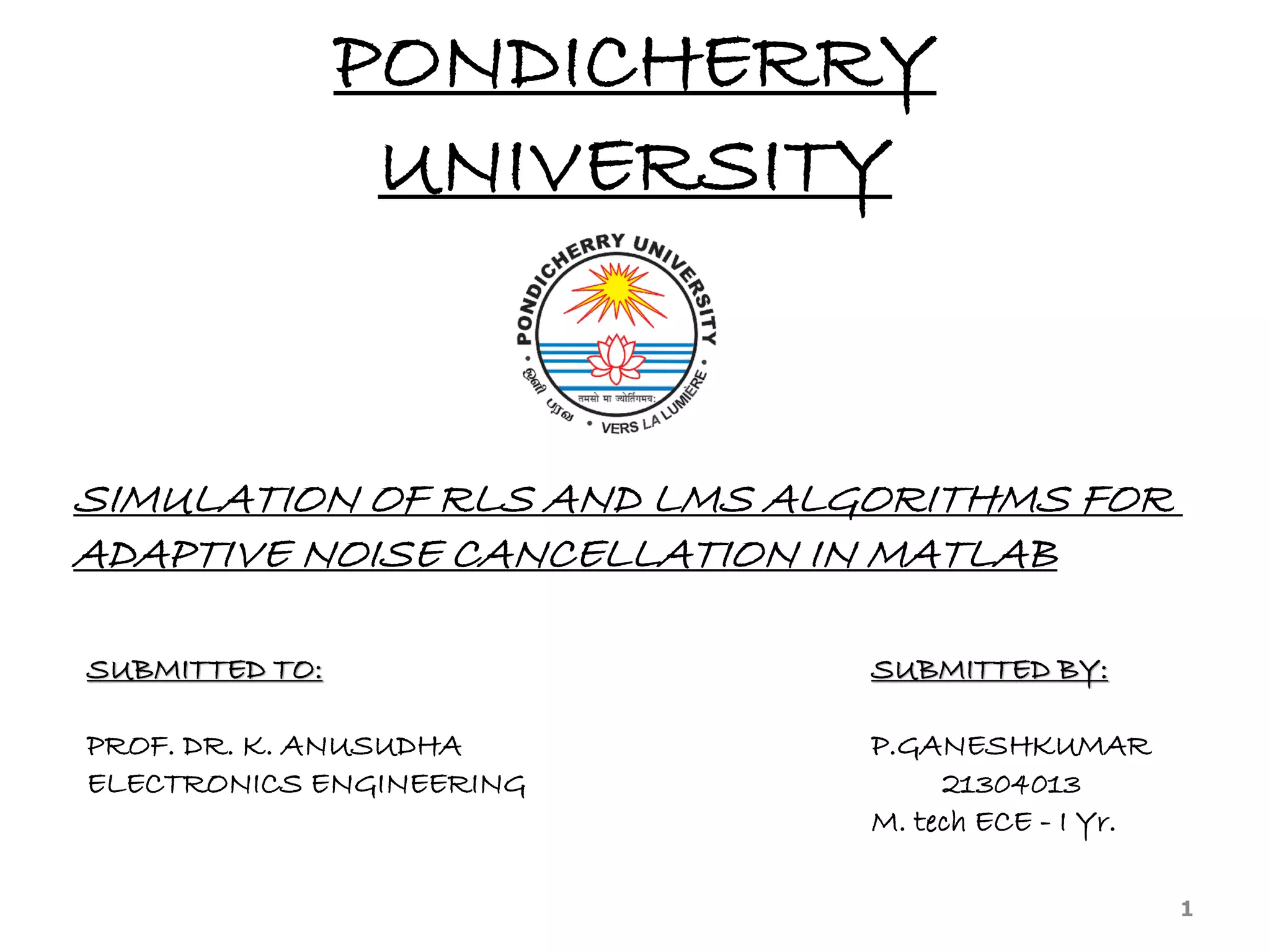 simulation of RLS and LMS in matlab | PDF