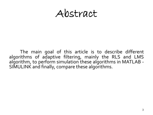 simulation of RLS and LMS in matlab | PPT
