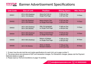 Advertisement & Media Specification for Startup Wonders | PDF