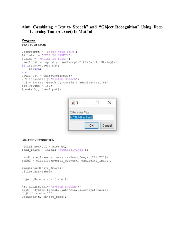 Combining “Text to Speech” and “Object Recognition” Using Deep Learning Tool (Alexnet) in MatLab ...