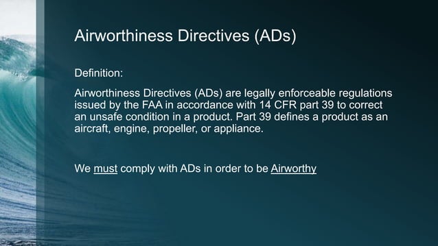 Airworthiness Requirements (ADs, SBs, Maintenance) | PPTX | Aviation ...