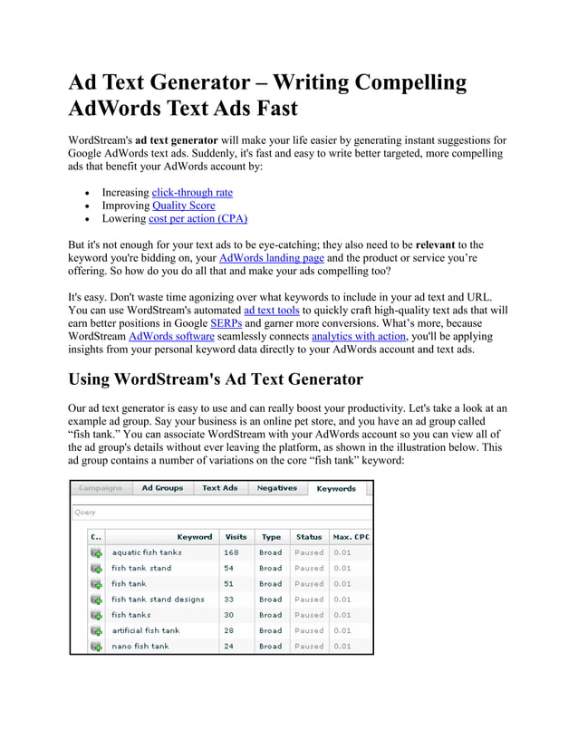 Ad text generator | PDF