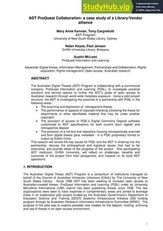 ADT ProQuest Collaboration A Case Study Of A Library Vendor Alliance | PDF | Desktop Publishing ...