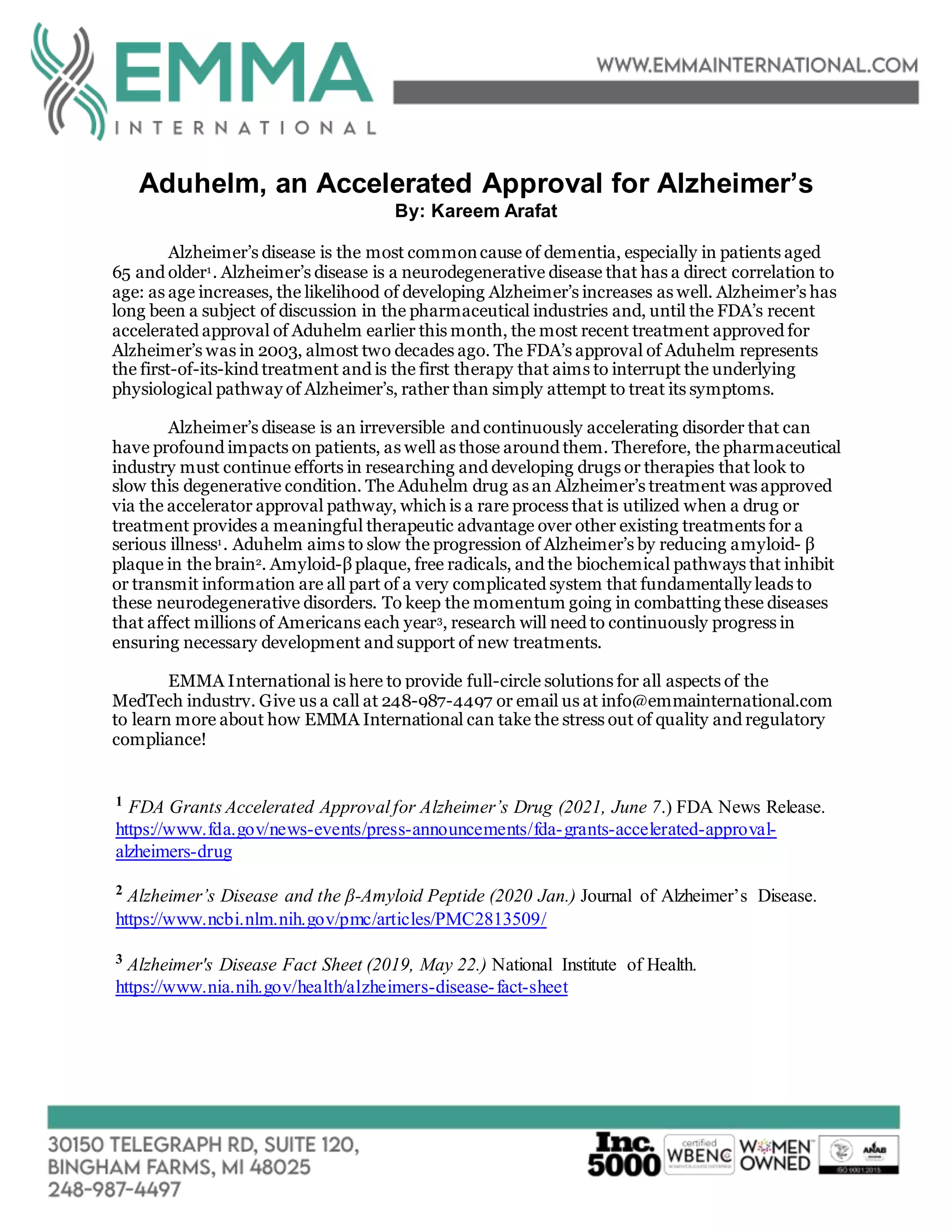 Aduhelm, an Accelerated Approval for Alzheimer’s | DOCX | Brain and Nervous System Disorders ...
