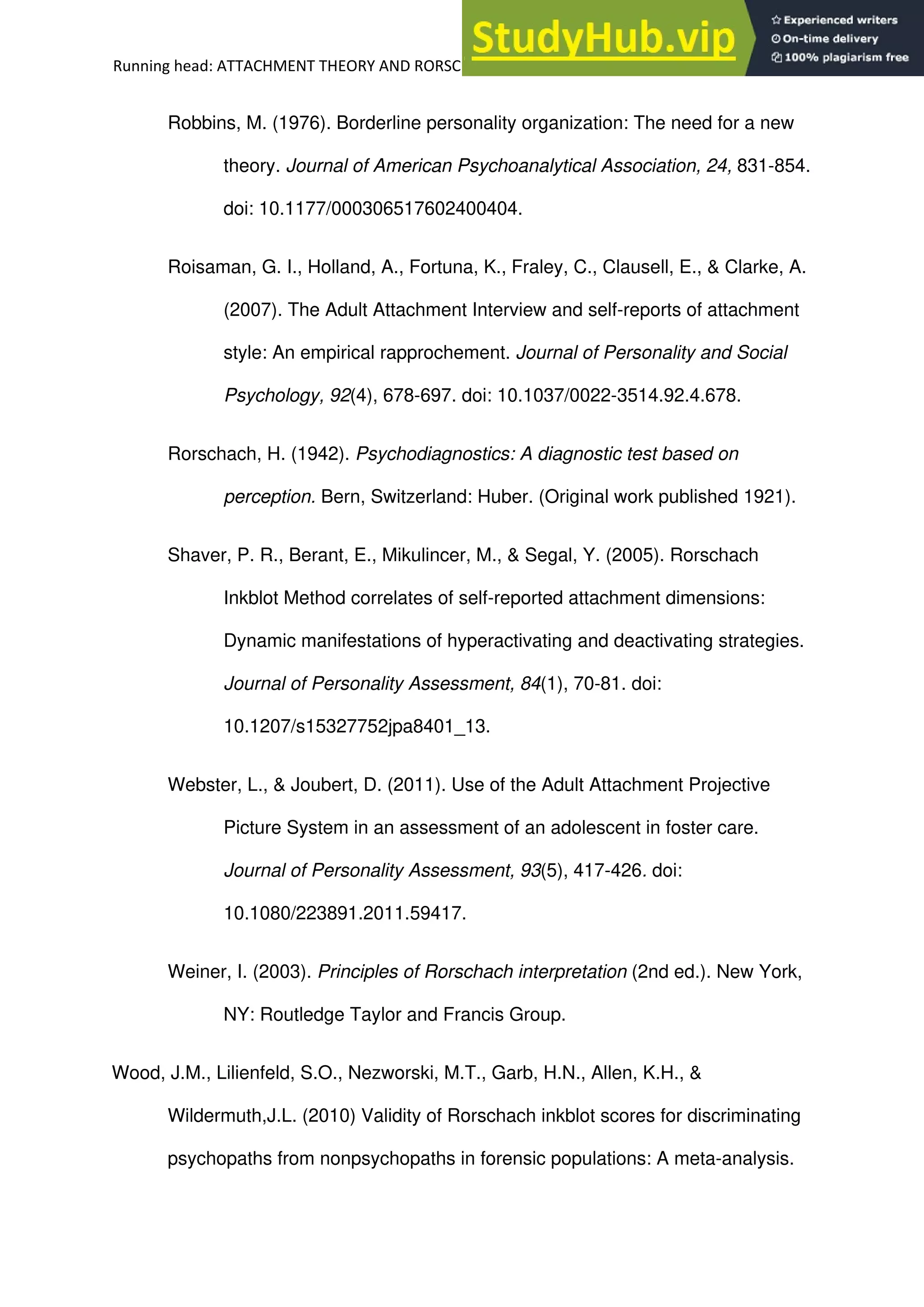 Adult Attachment Theory And Rorschach Inkblot Method A Systematic ...