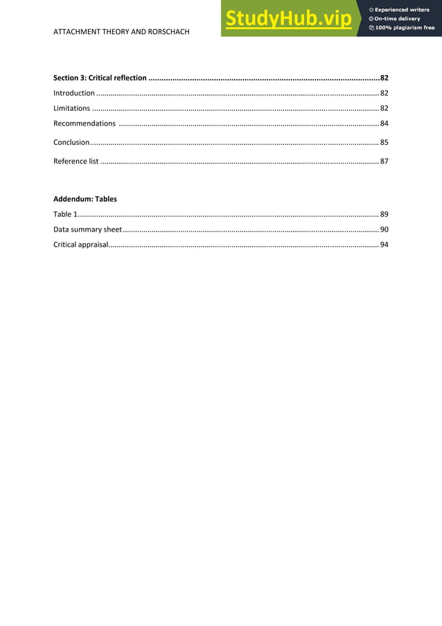 Adult Attachment Theory And Rorschach Inkblot Method A Systematic Literature Review | PDF