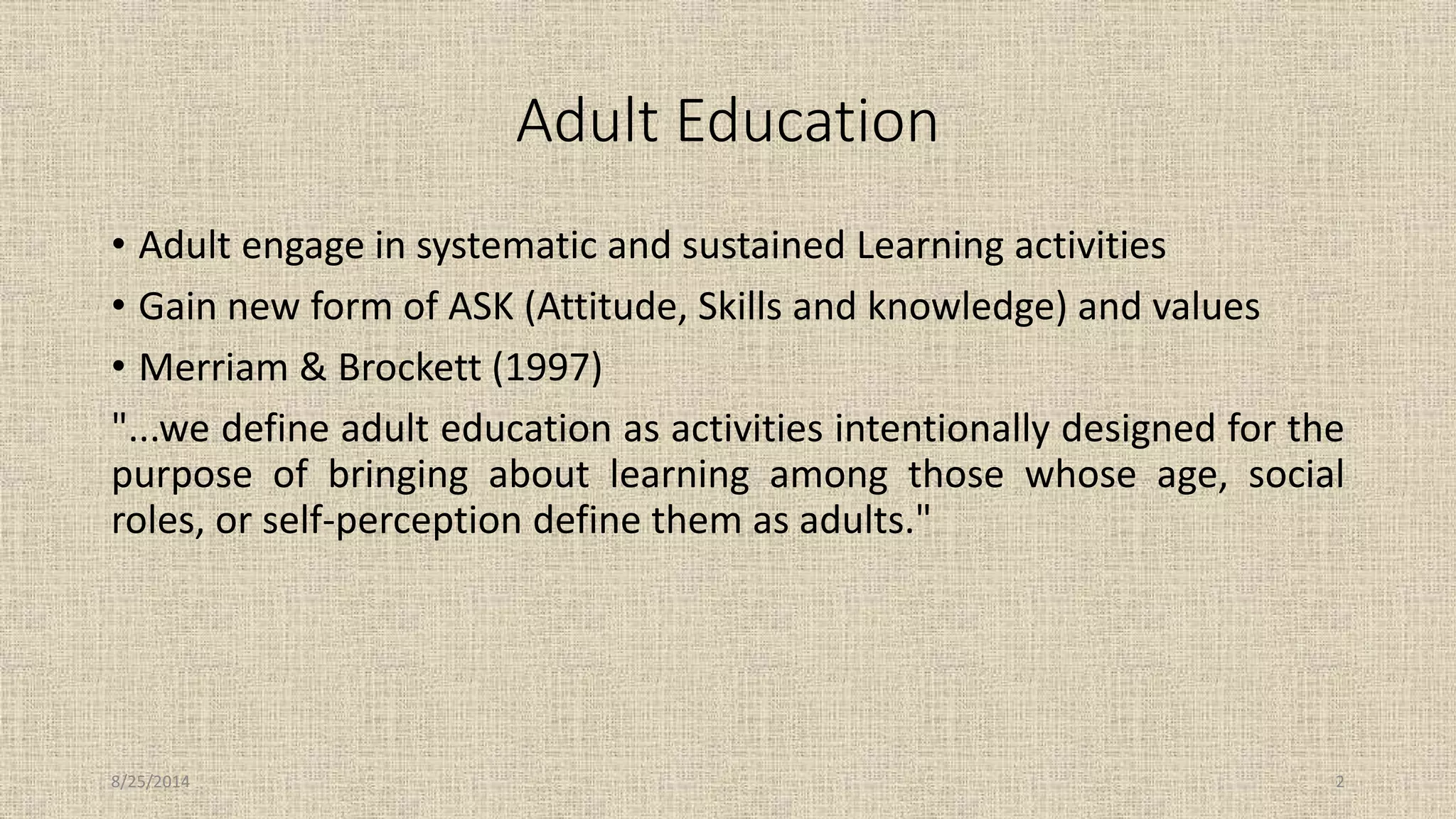 Adult education: Role of social worker | PPTX