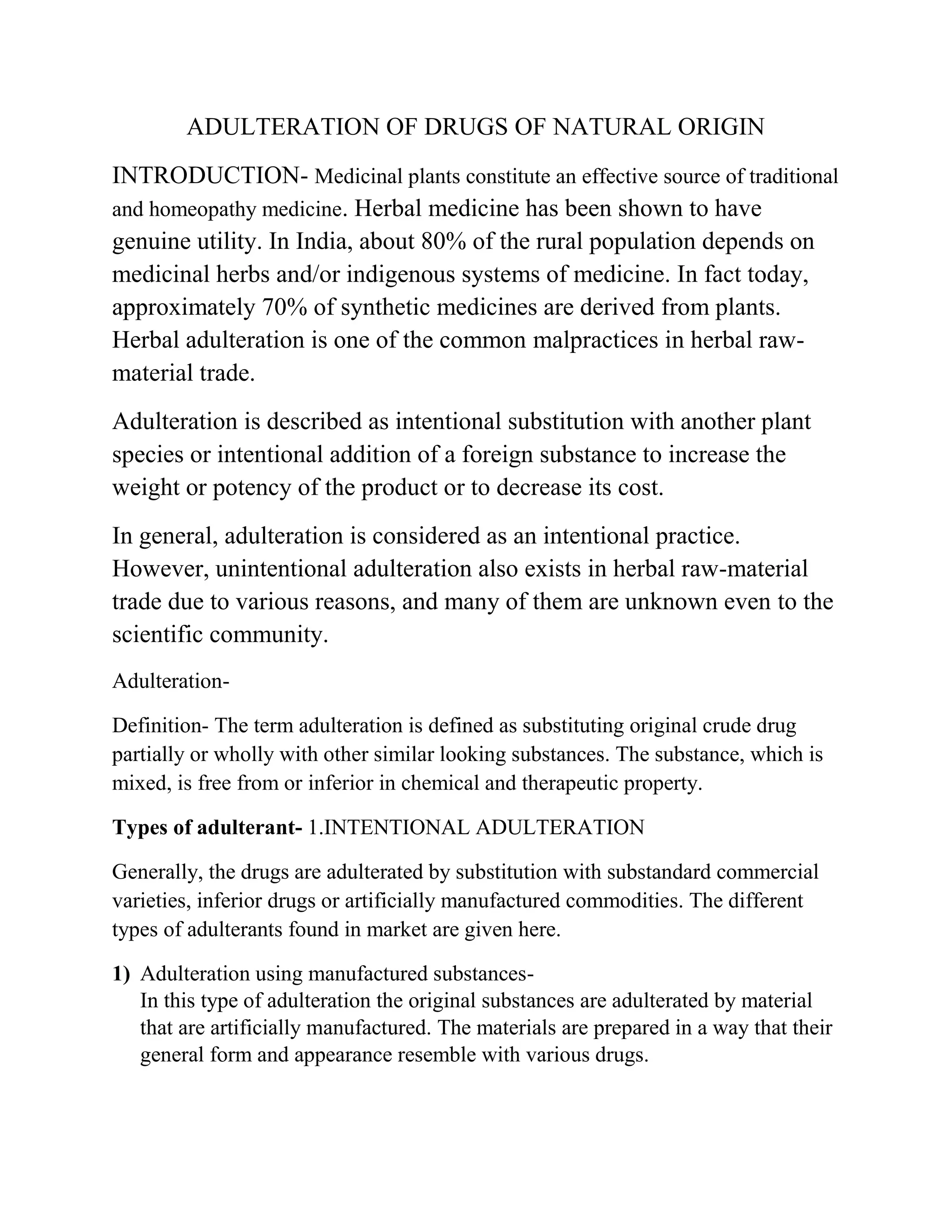 Definition, types of adulteration | PDF