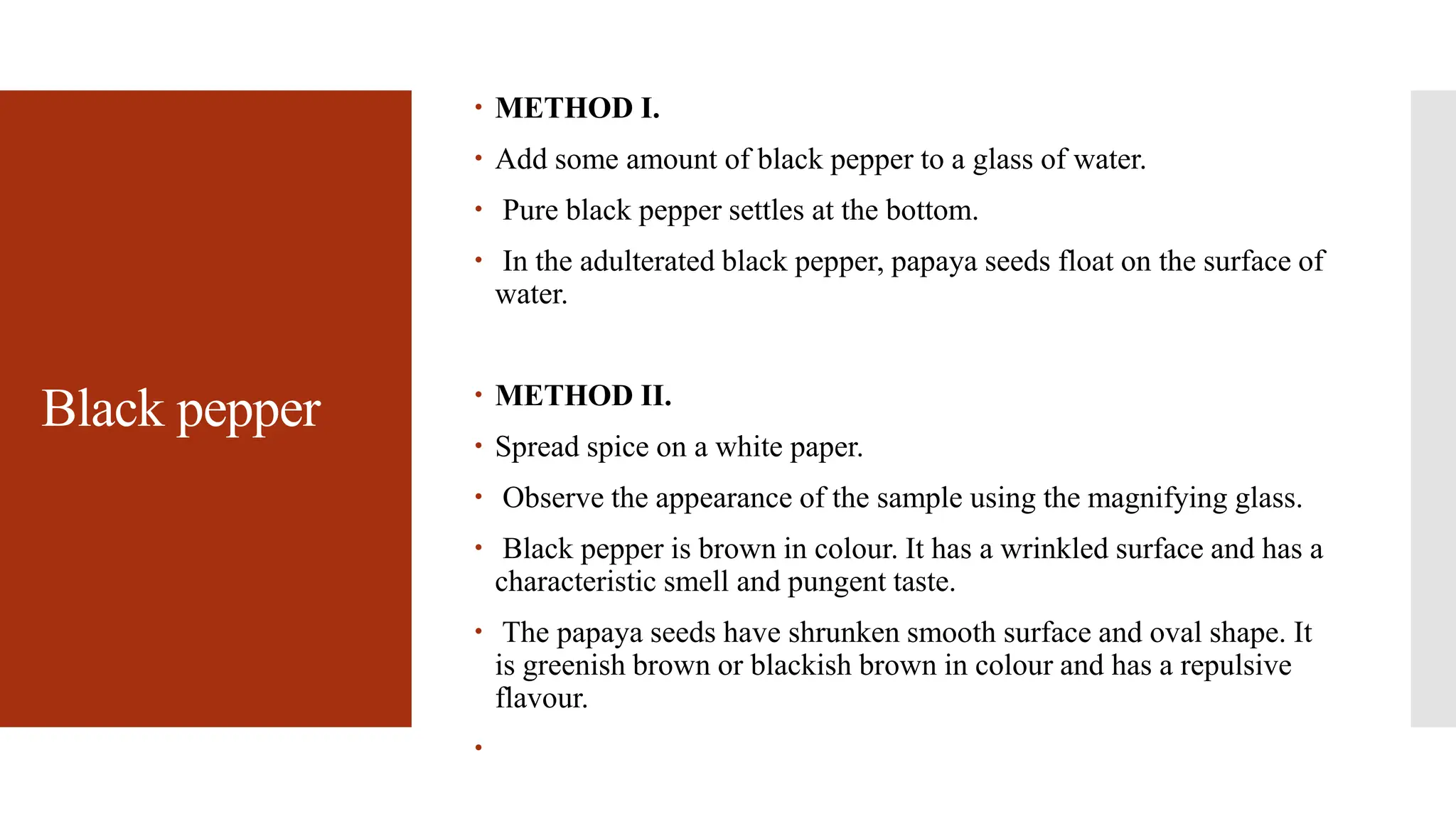 Detection of adulteration test in spices | PPTX