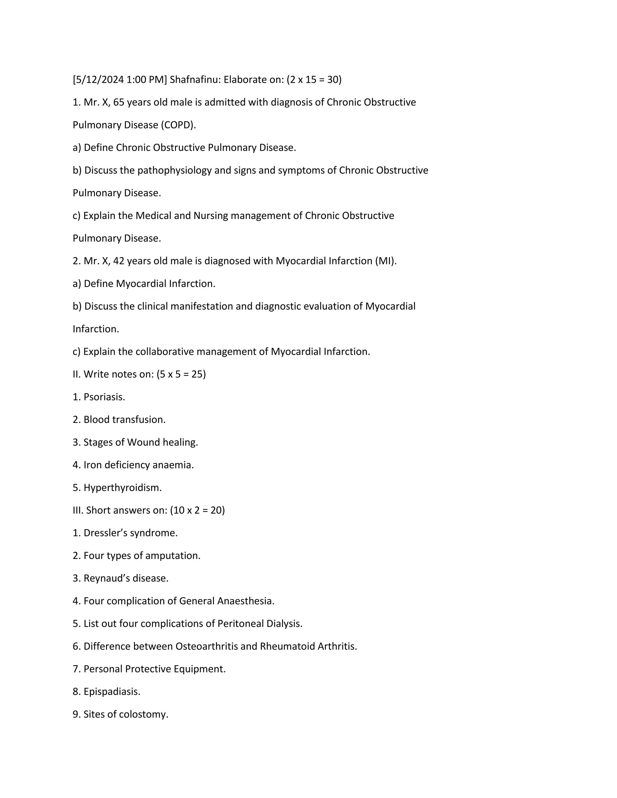 Mgr university bsc nursing adult health previous question paper with ...