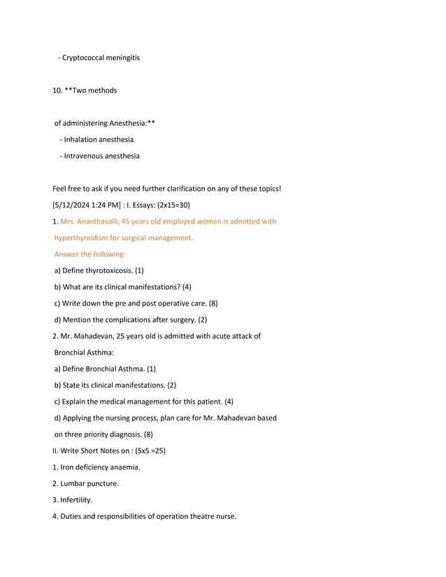 Mgr university bsc nursing adult health previous question paper with ...