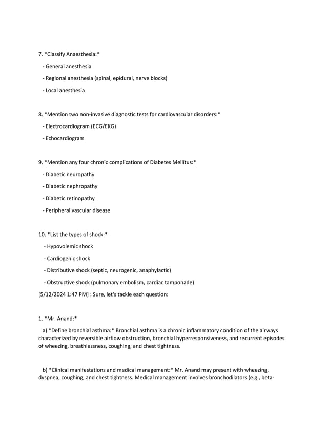 Mgr university bsc nursing adult health previous question paper with ...