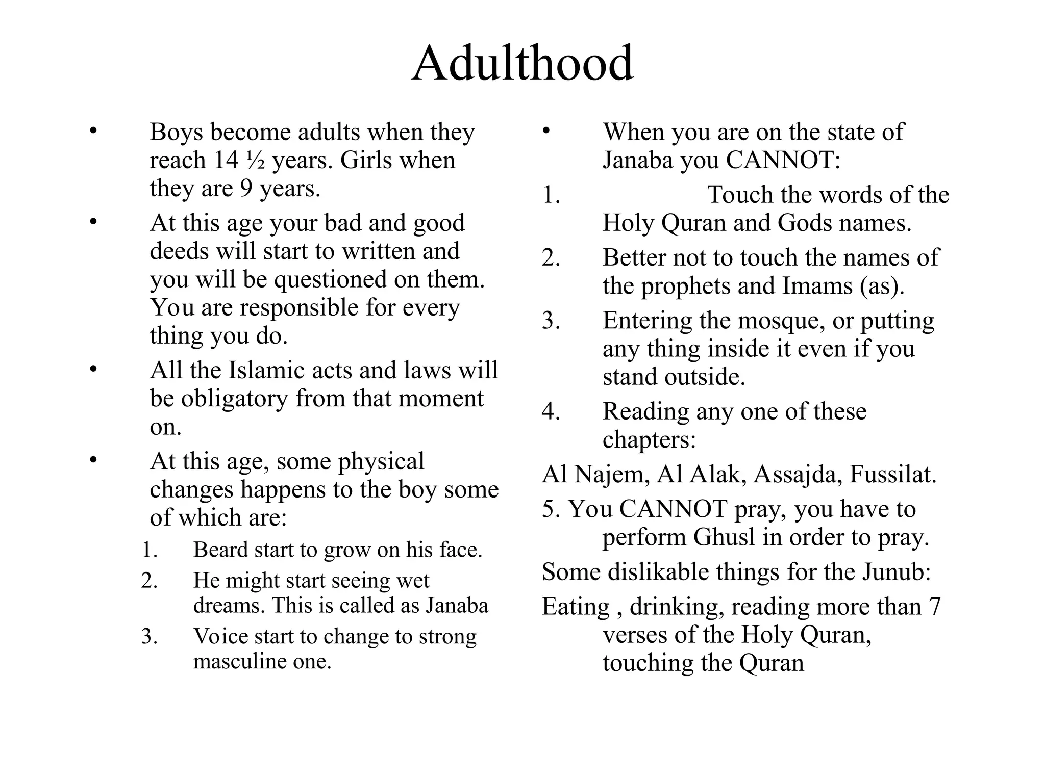 Adulthood Ghusl Islamic Presentation PPT | PPT