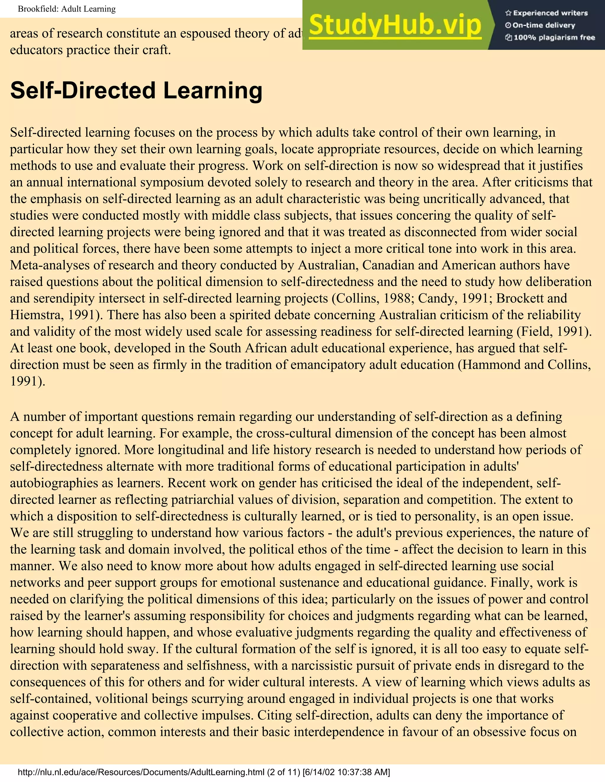 Adult Learning An Overview | PDF