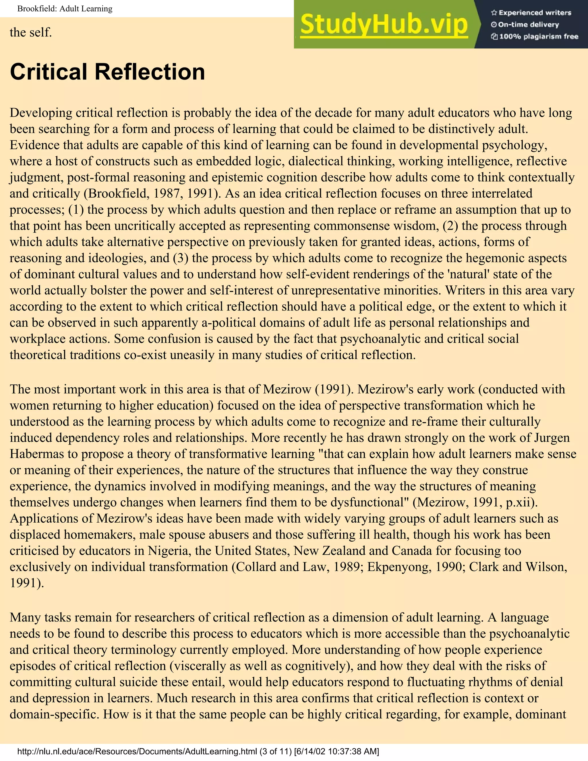 Adult Learning An Overview | PDF