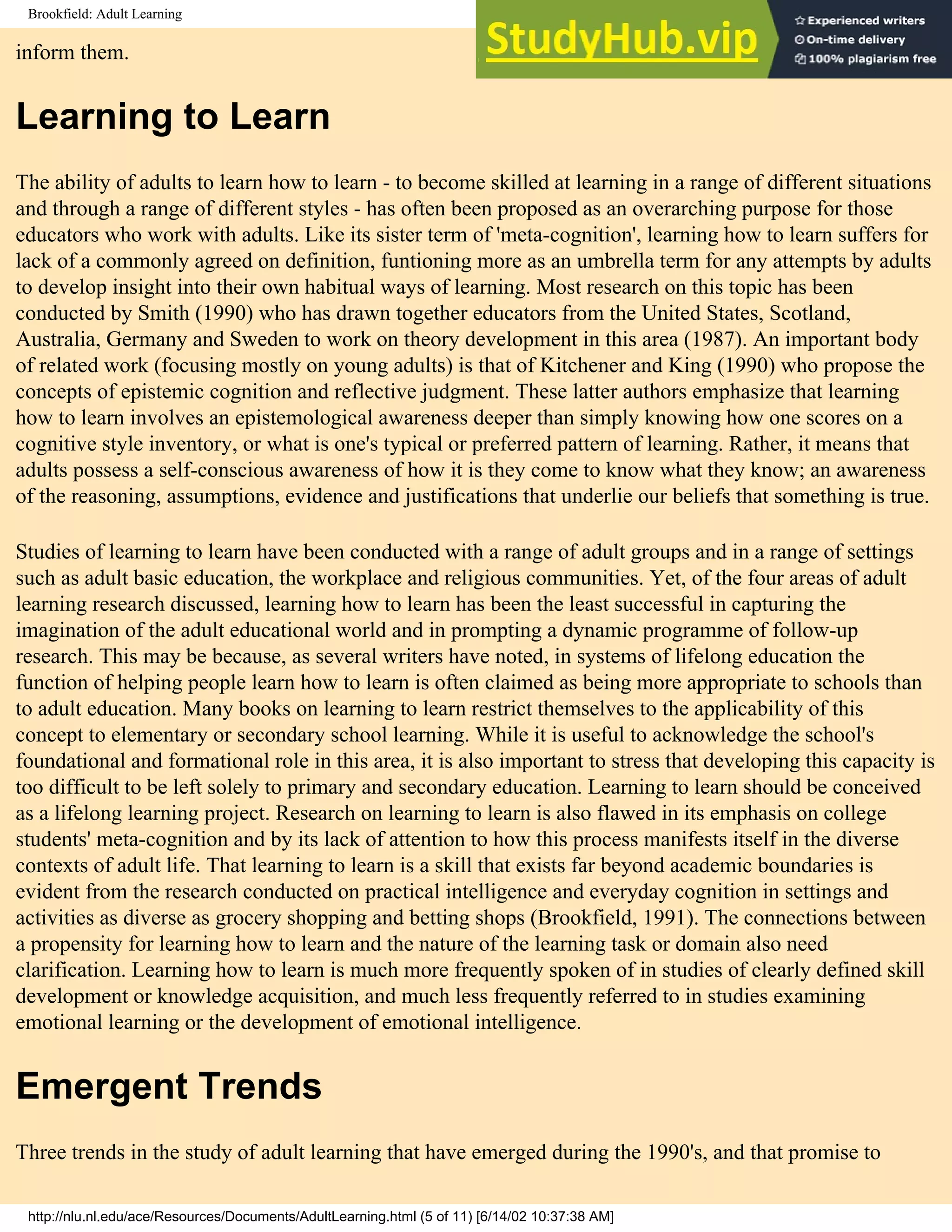 Adult Learning An Overview | PDF