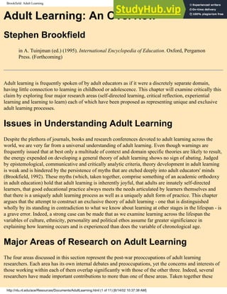 Adult Learning An Overview | PDF
