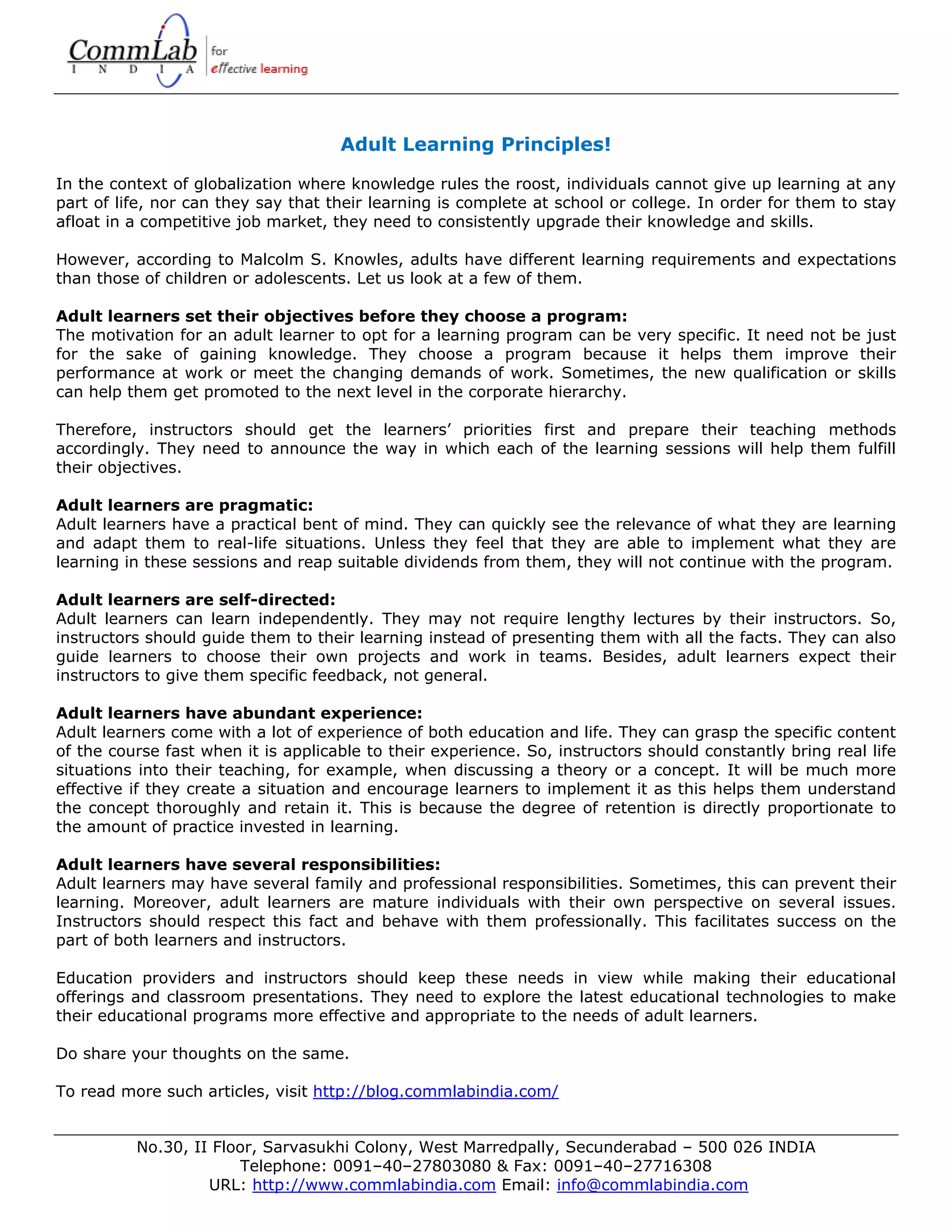 Adult learning principles! | PDF | Adult Education | Education