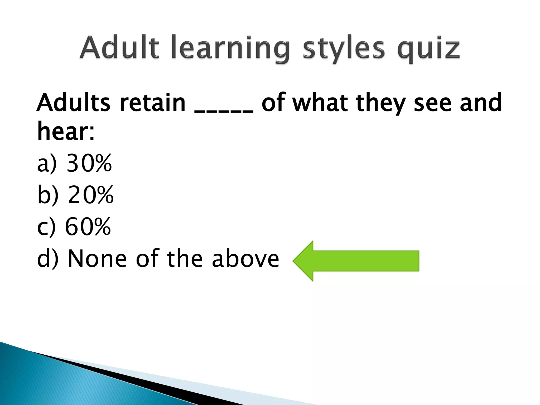 Adult Learning Styles and Training Methods | PDF
