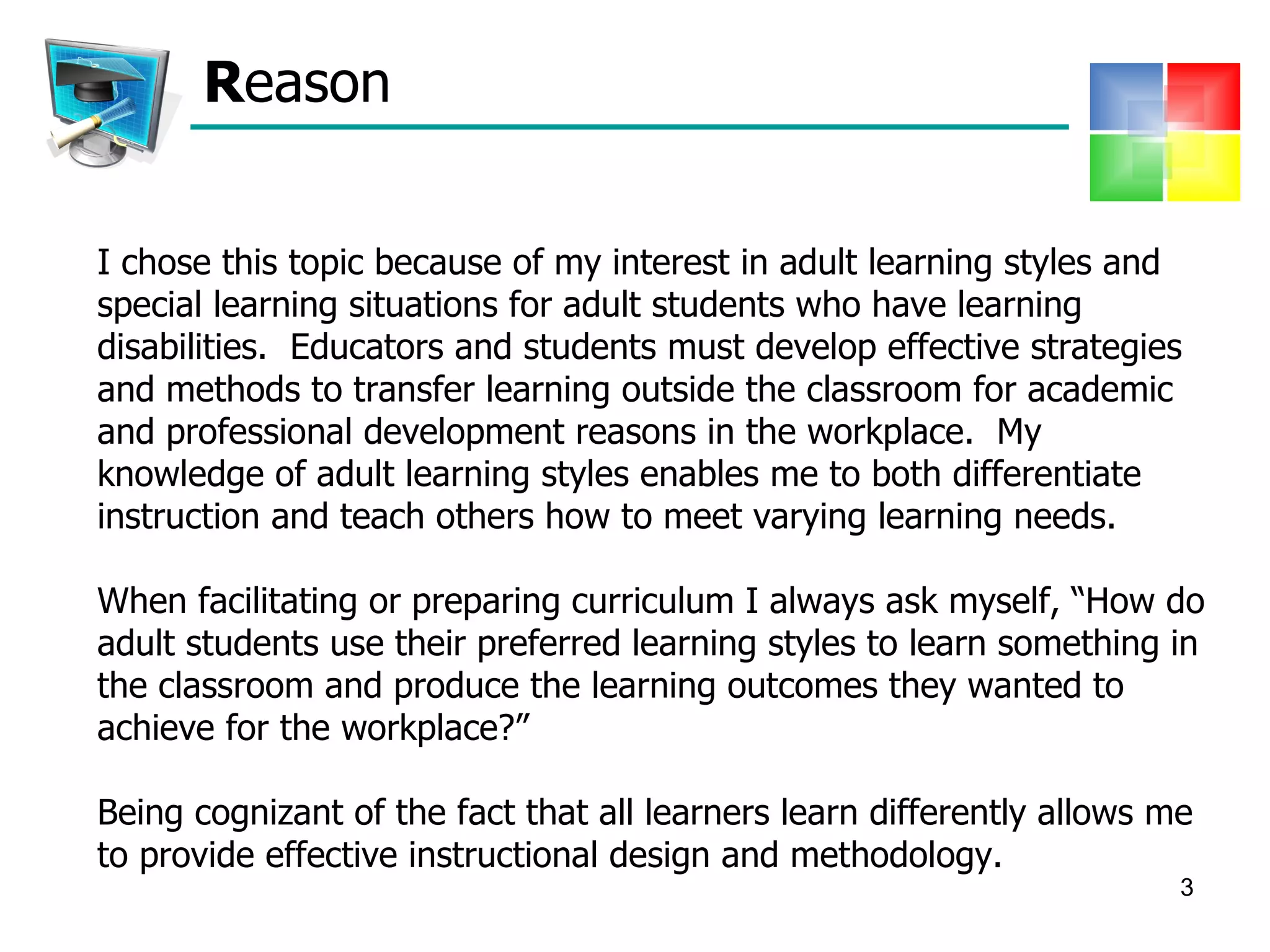 Adult Learning Styles Presentation | PPT