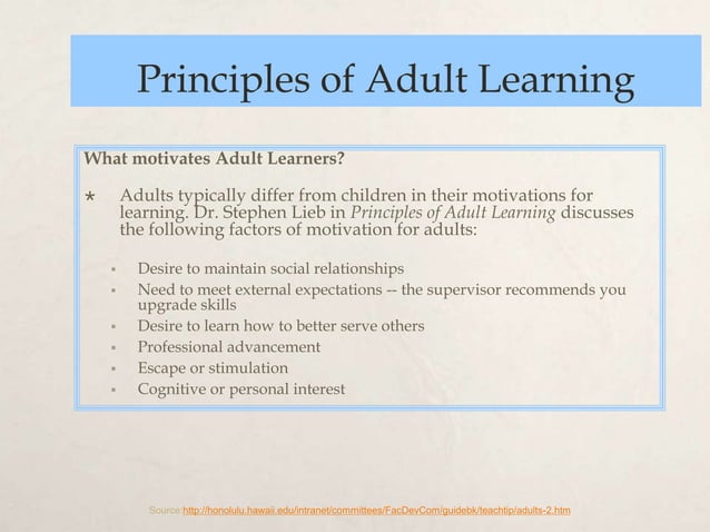 Adult Learning Styles to be used in TESOL contexts.ppt | Adult ...