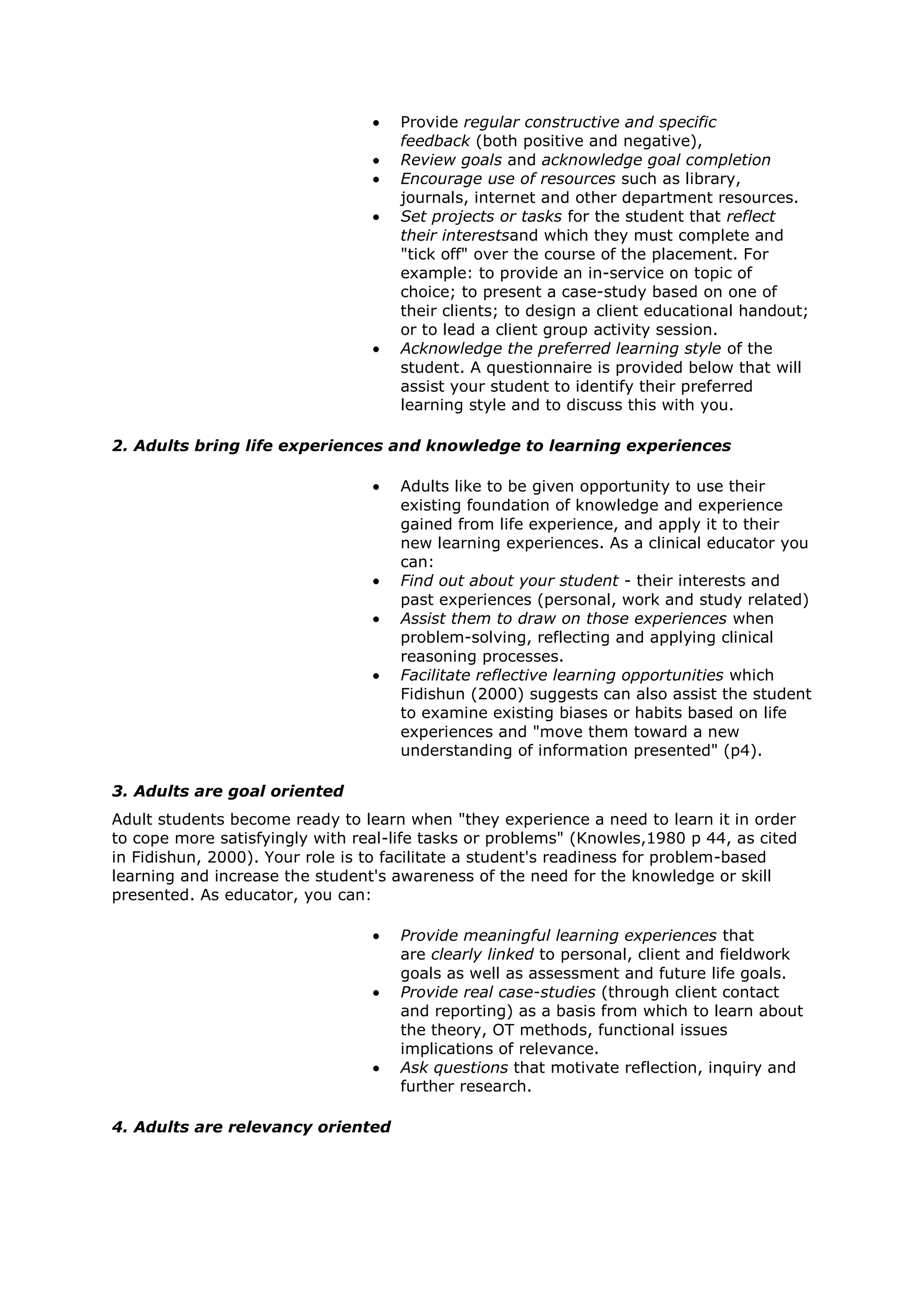 Adult learning theory and principles | DOCX | Adult Education | Education