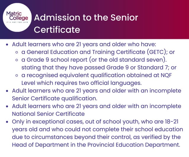 Adult Matric Registration. | PPT