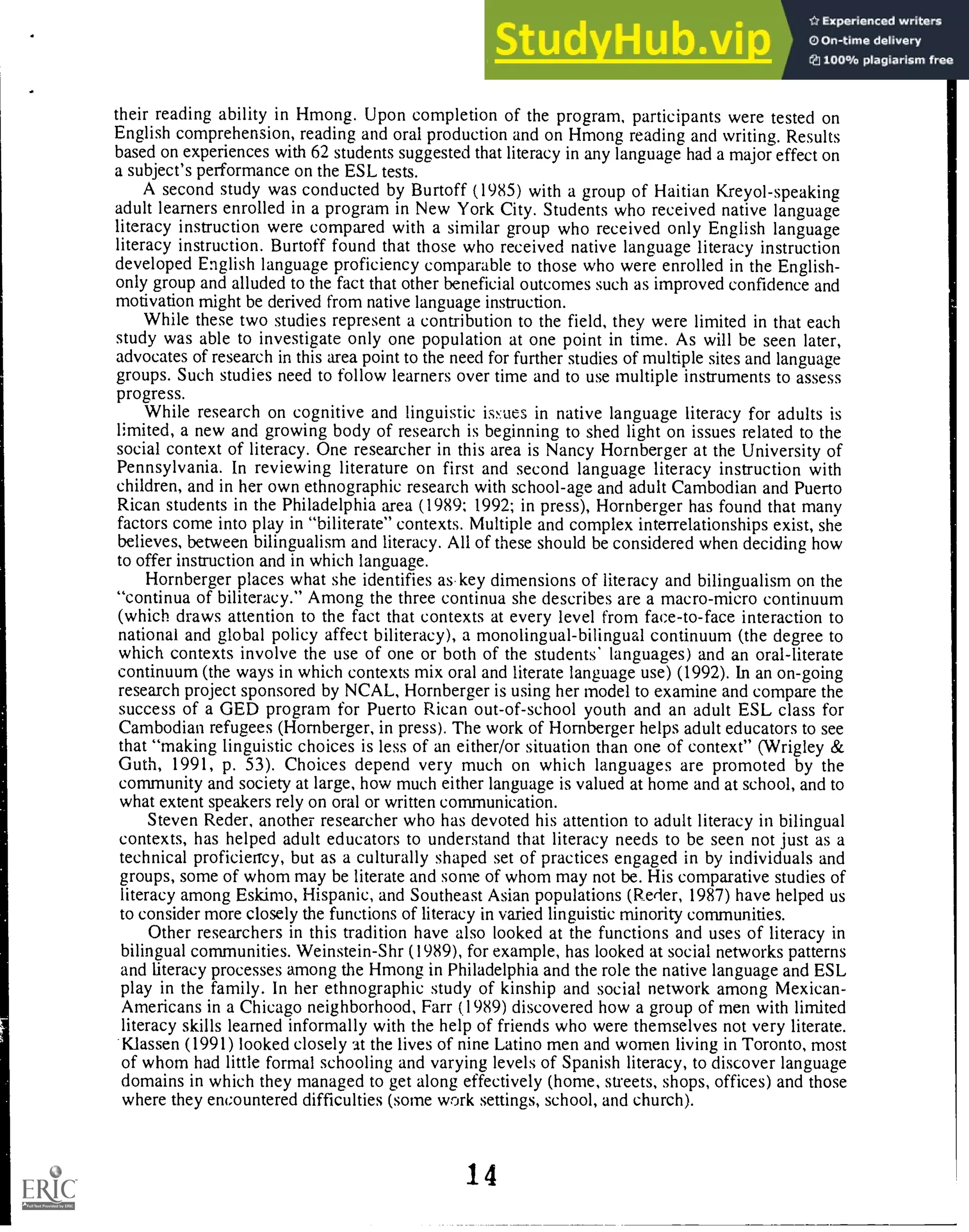 Adult Native Language Literacy A Synthesis and Plan for Research and ...