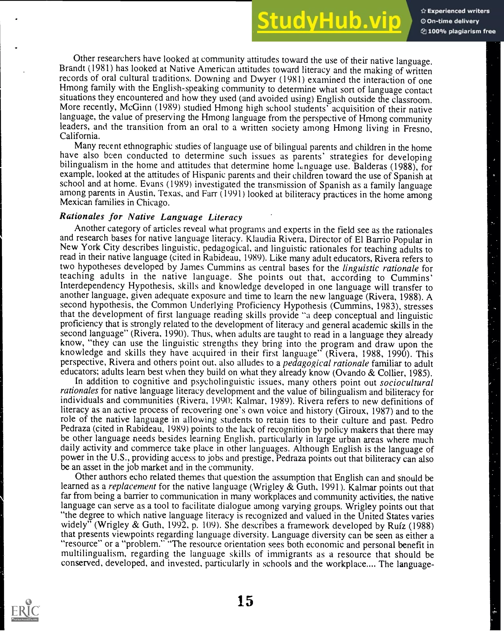 Adult Native Language Literacy A Synthesis and Plan for Research and ...