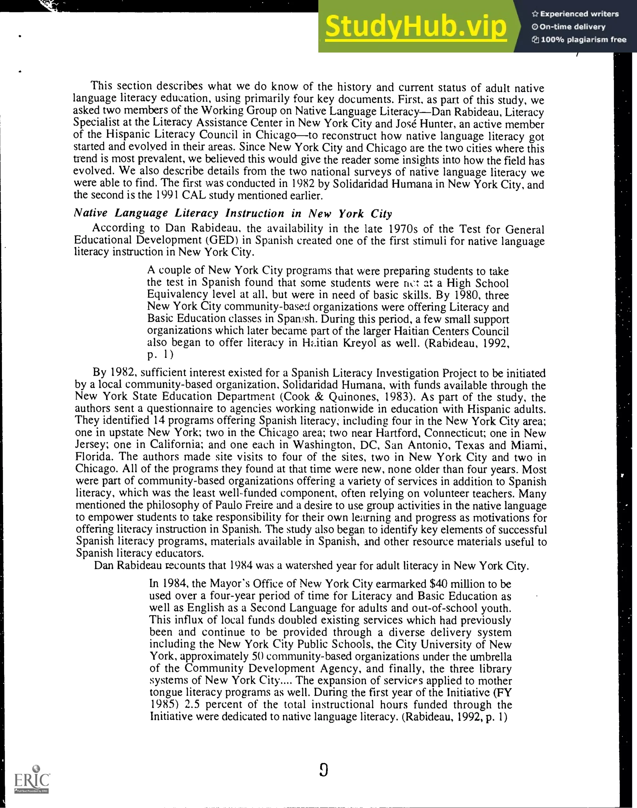 Adult Native Language Literacy A Synthesis and Plan for Research and ...