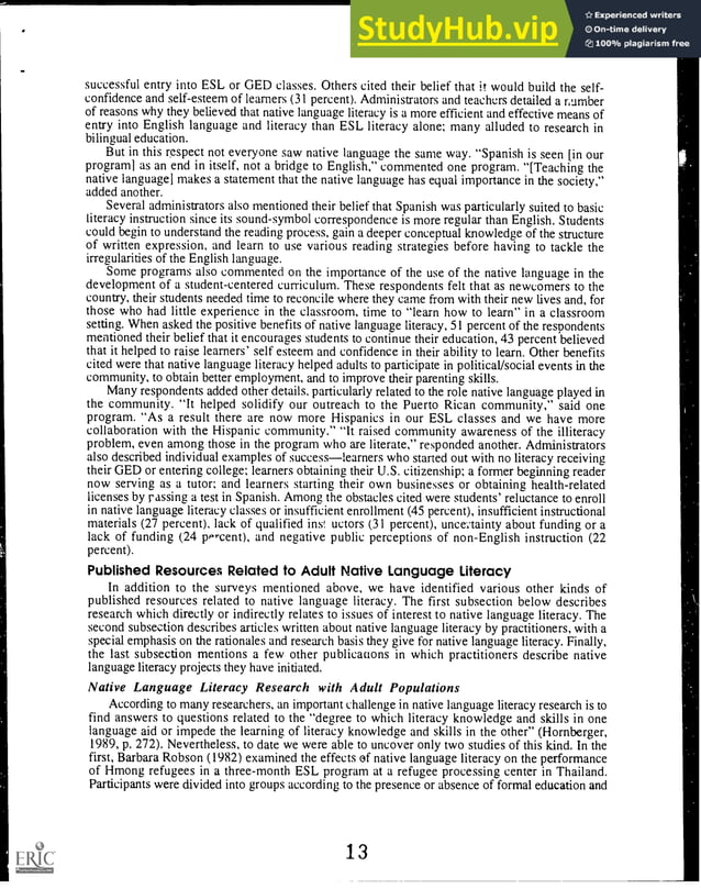 Adult Native Language Literacy A Synthesis and Plan for Research and ...