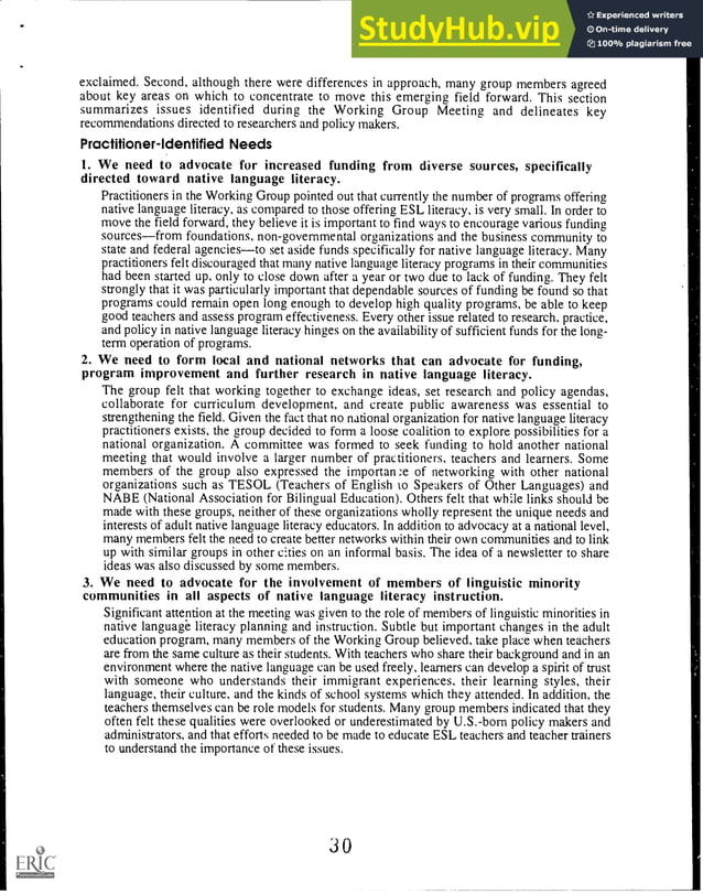 Adult Native Language Literacy A Synthesis and Plan for Research and ...