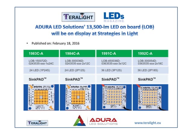 Adura led solutions' 13,500 lm led on board (lob) will be on display at ...