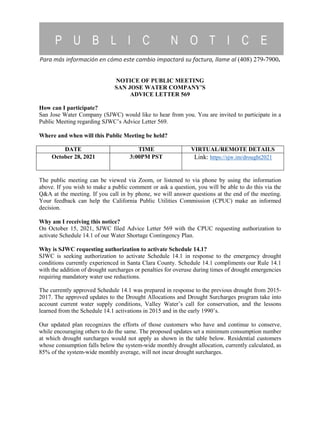Advice letter 569 - surcharges 2021 San Jose Water company | PDF ...