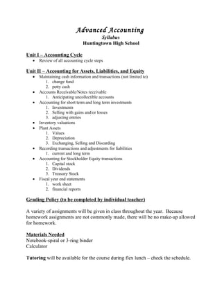 Adv acctg syllabus 2010 | PDF