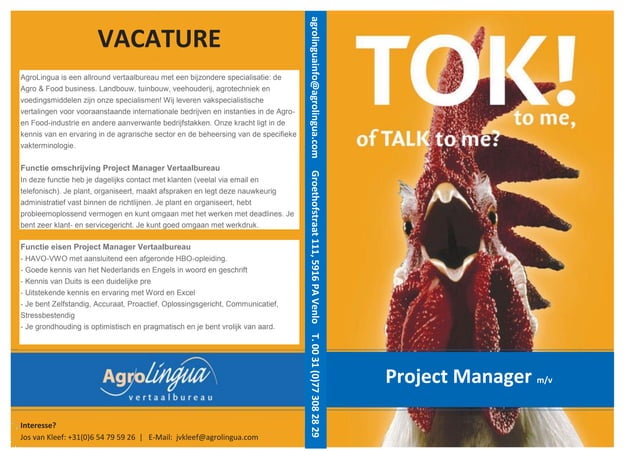 Vacature Project Manager AgroLingua | PDF