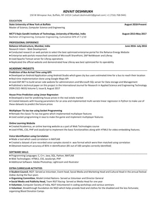 Advait Deshmukh Resume | PDF