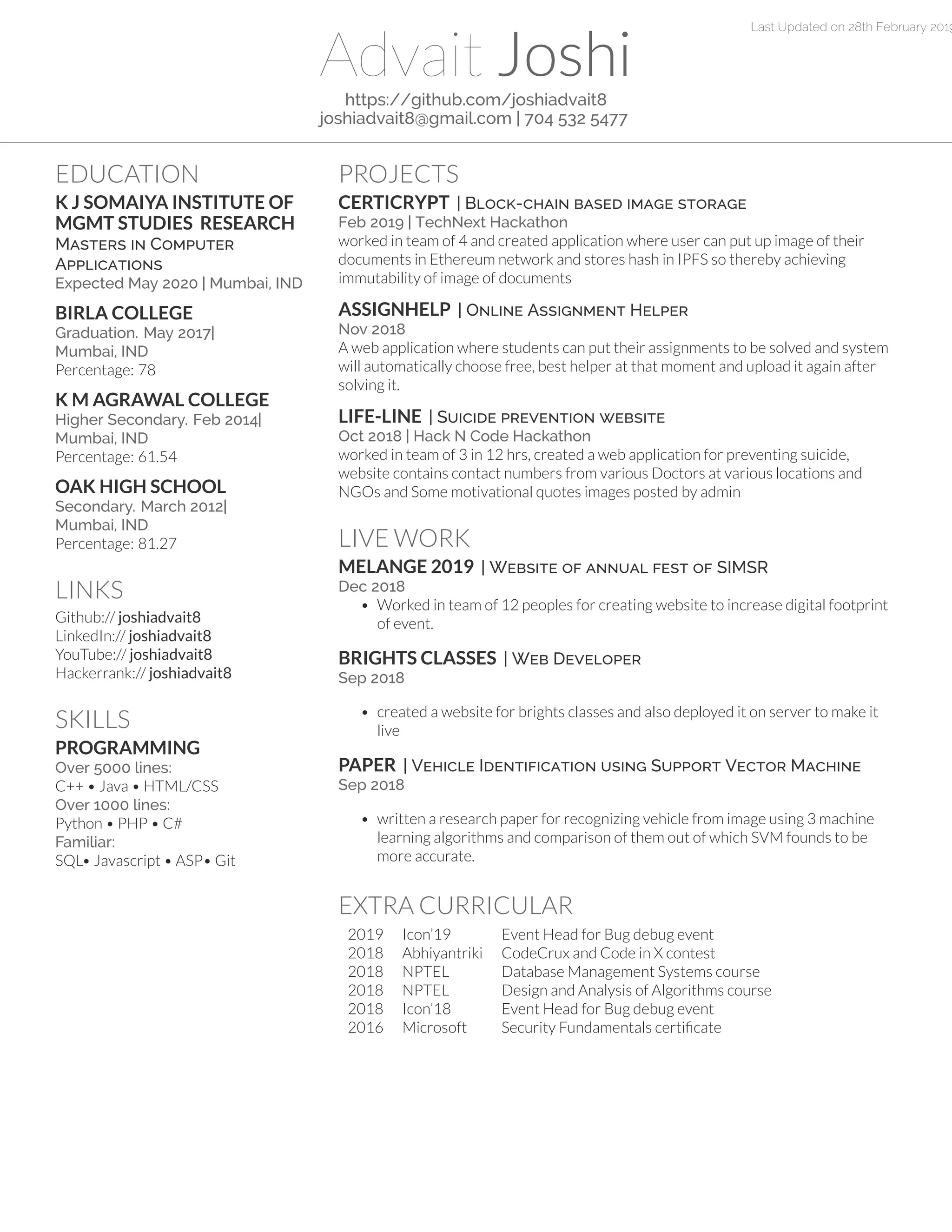 Advait Joshi Resume | PDF