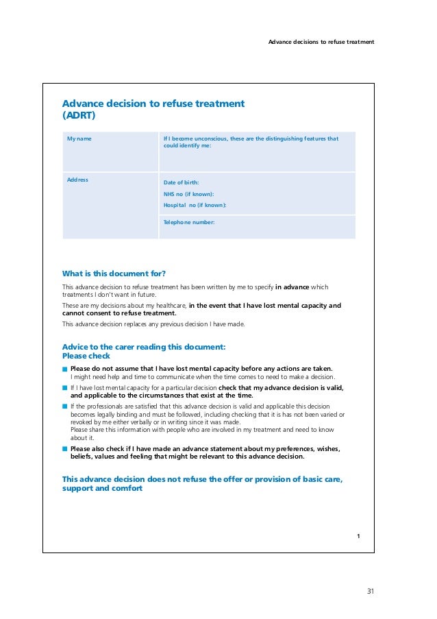 Advance decisions to refuse treatment