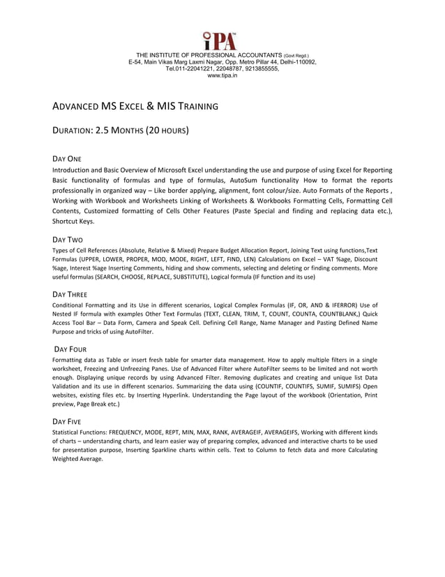 Advanced Excel Course | PDF