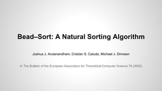 Bead–Sort :: A Natural Sorting Algorithm | PPTX