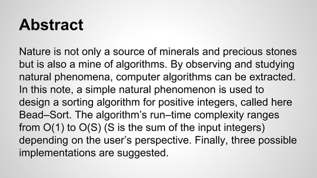 Bead–Sort :: A Natural Sorting Algorithm | PPT