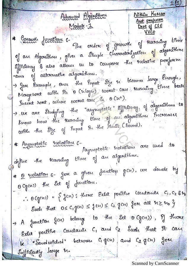 VTU Advanced Algorithms Notes by Nithin, VVCE Mysuru | PDF